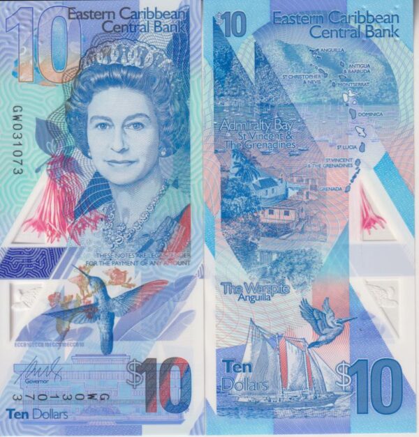 East Caribbean States 10 Dollars 2019 P-57 UNC, Polymer – Henley ...